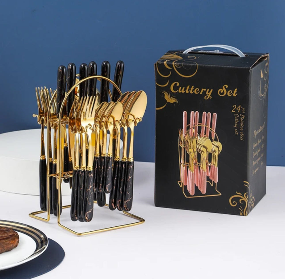 24 pieces marble cutlery sets – Every Home Need